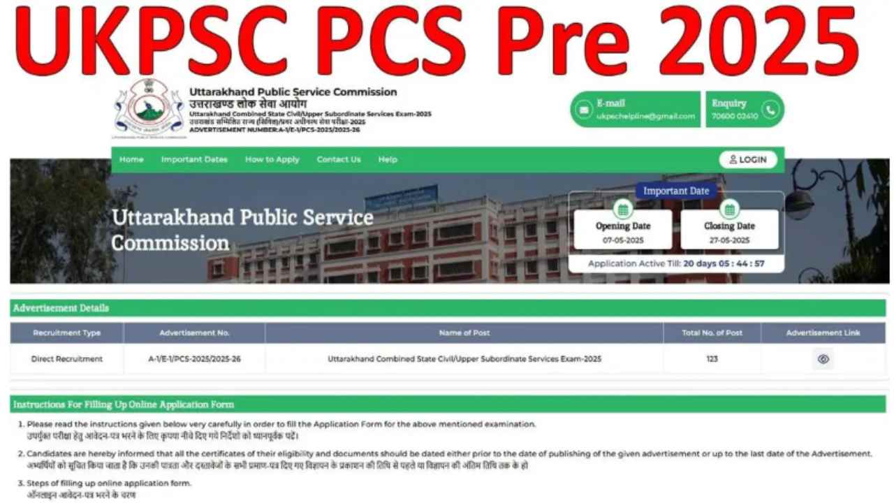 UKPSC PCS Pre Recruitment 2025: Apply Online for 123 Group A & B Posts